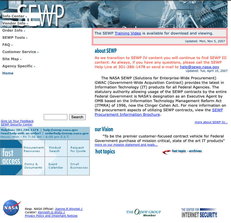 A Brief History of the NASA SEWP Contract