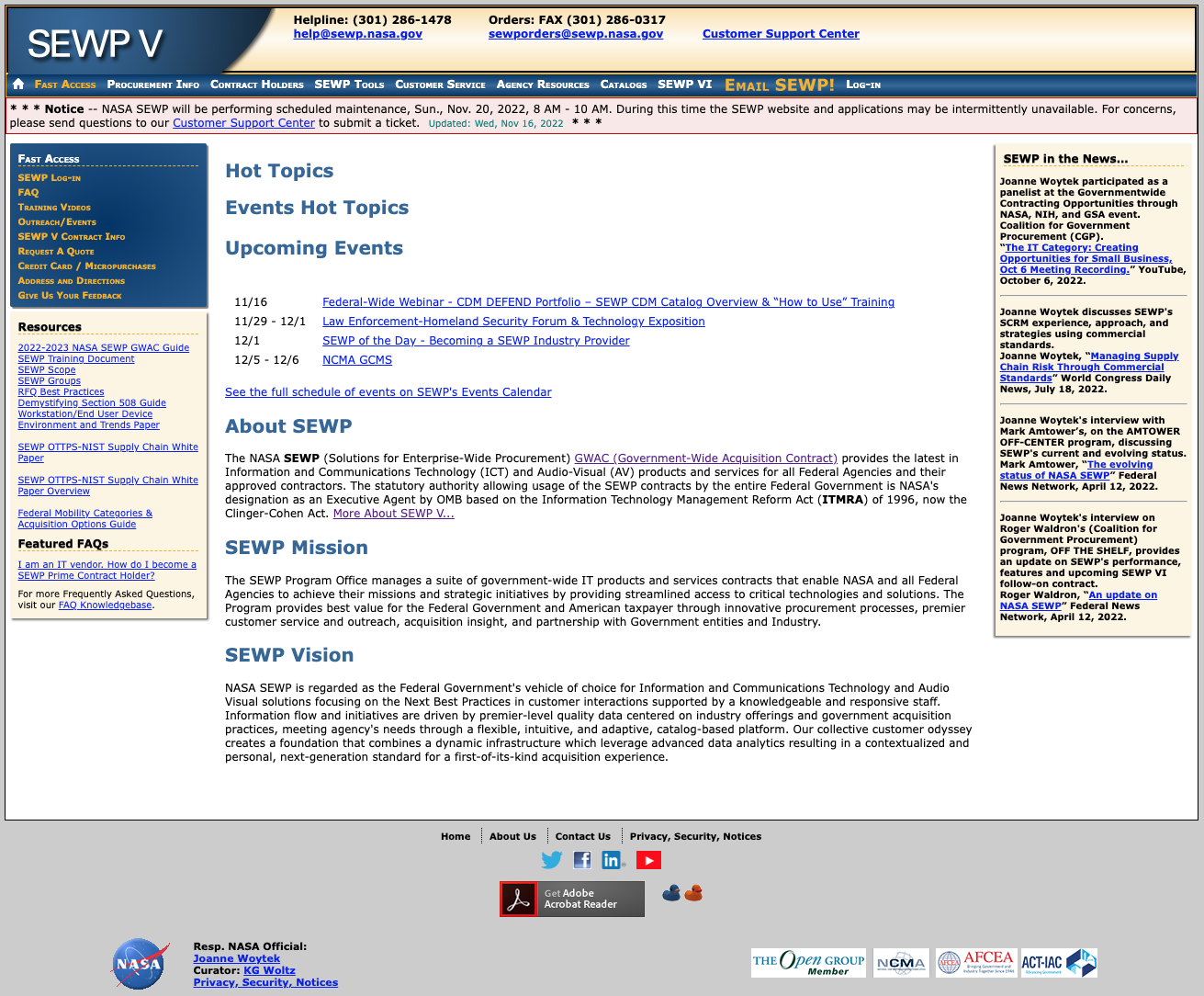 A Brief History of the NASA SEWP Contract